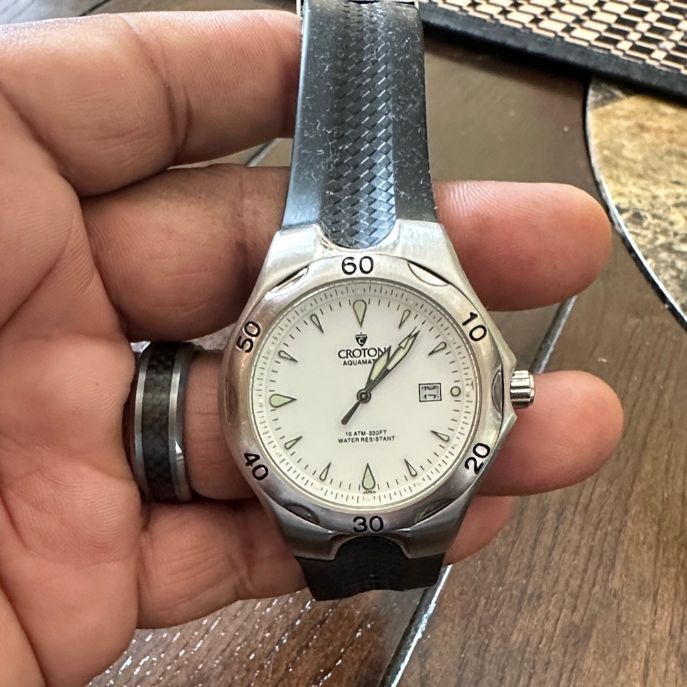 Croton Aquamatic White Dial Silver Men's Watch - Gem